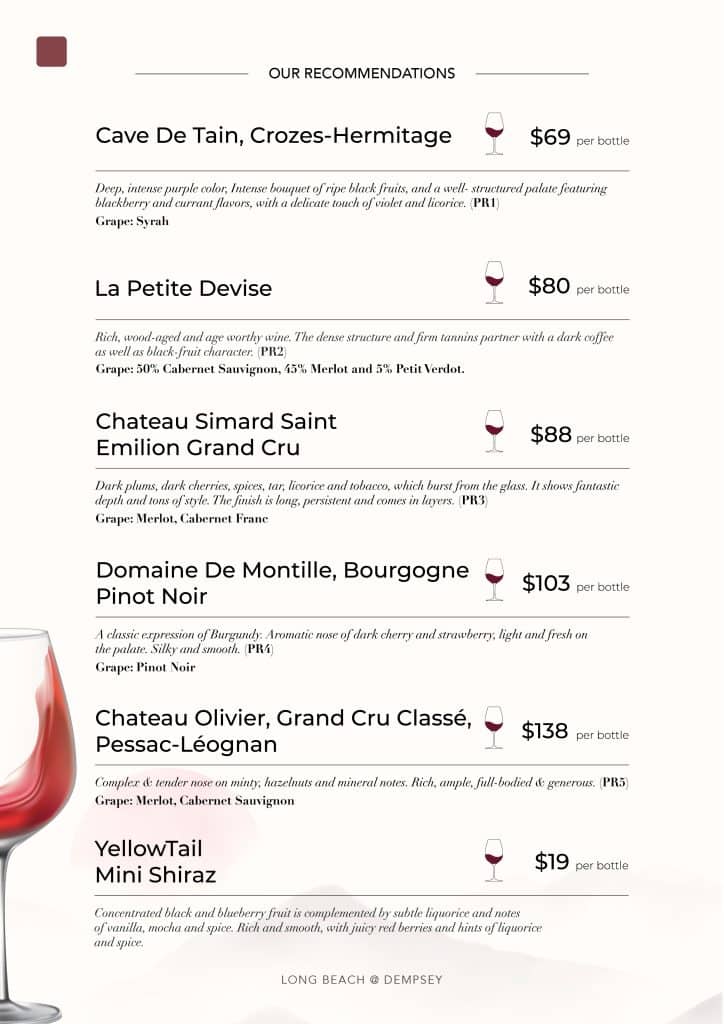 Wine Menu Dempsey | Long Beach Seafood
